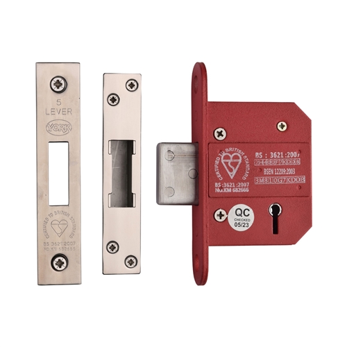York British Standard 5 Lever Deadlock 2 1/2" Polished Chrome/Nickel Finish