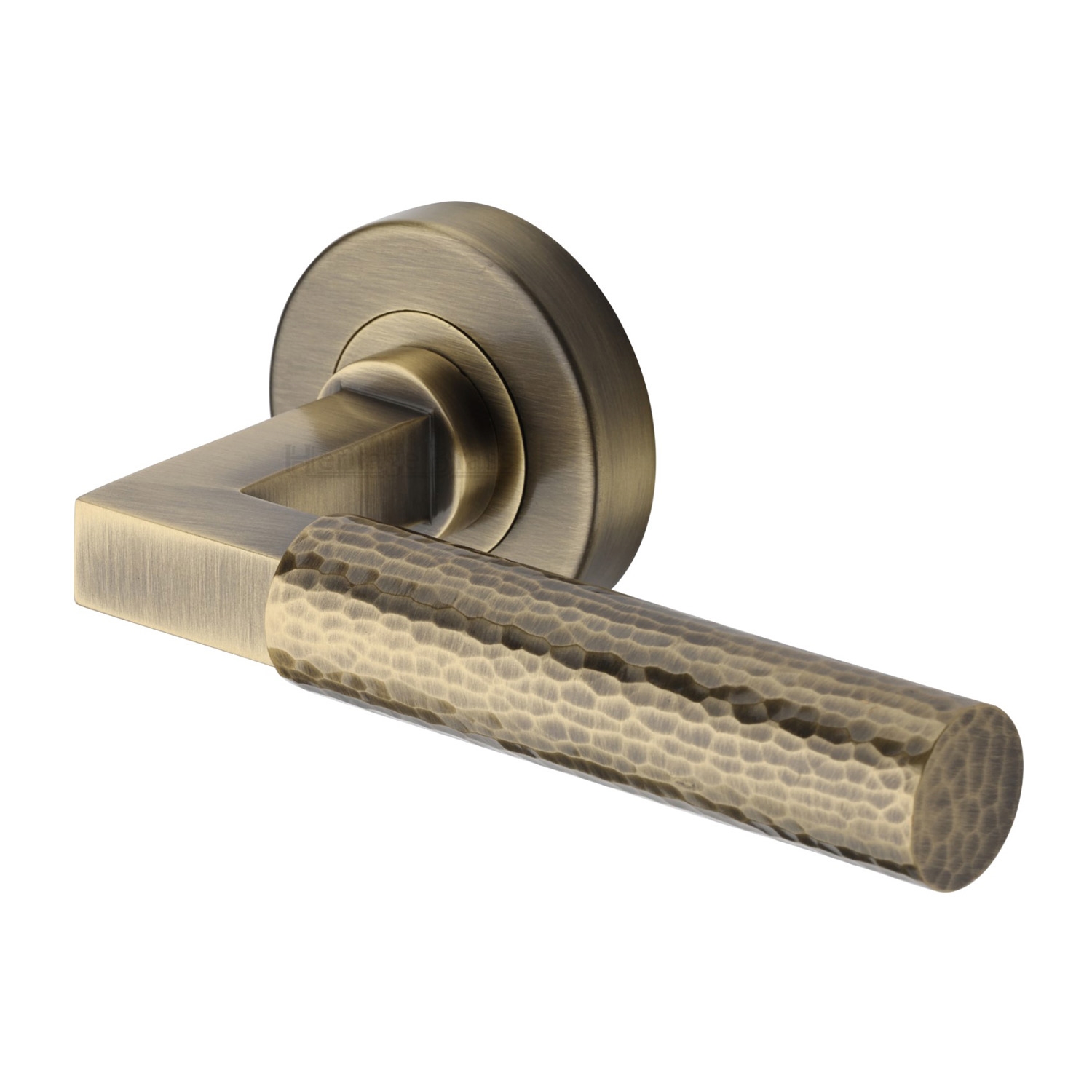 Heritage Brass Door Handle Lever on Rose Hammered Bauhaus Design ...