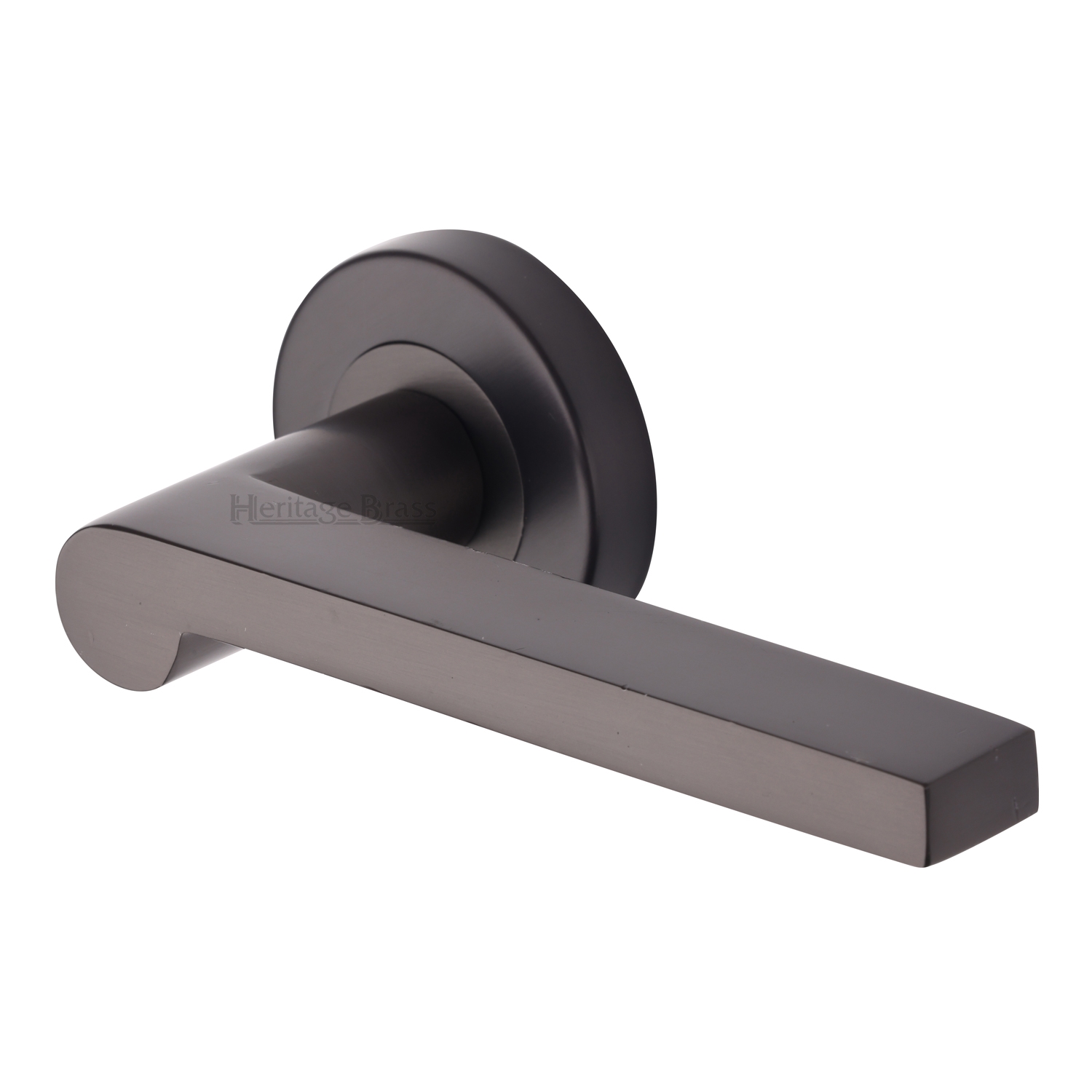 Heritage Brass Door Handle Lever Latch on Round Rose Metro Mid Century ...